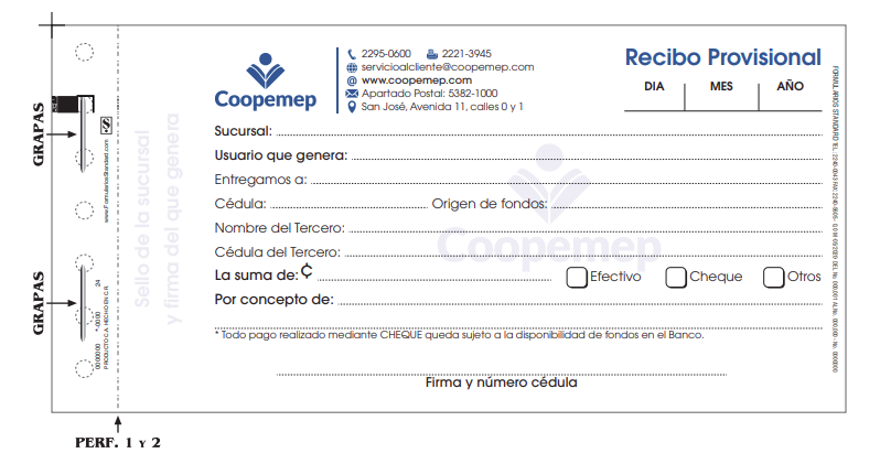 Recibo de Dinero COOPEMEP | Formularios Standard